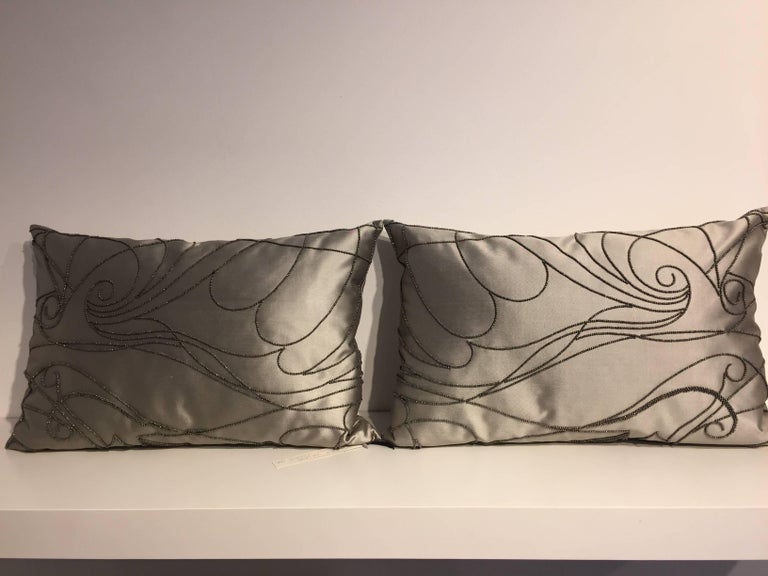 Silk Cushions Color White Gold Hand Embroidery Art Deco Beading Silver ...