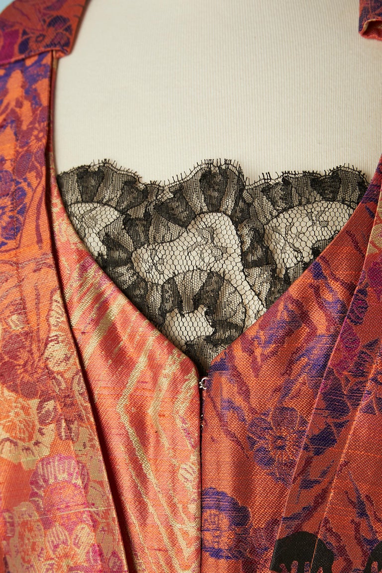 Silk damask bustier top with black lace Christian Lacroix For Sale at ...