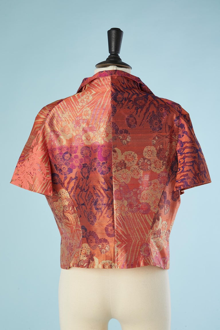 Silk damask bustier top with black lace Christian Lacroix For Sale at ...