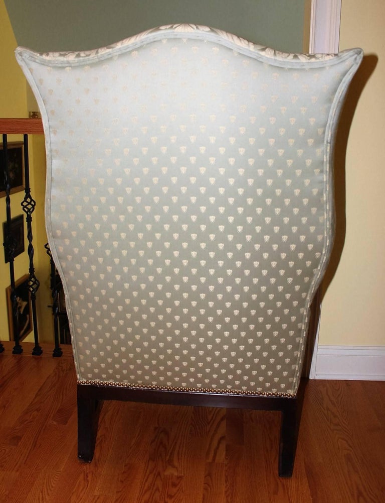 Silk Damask Wingback Library Chair For Sale at 1stDibs