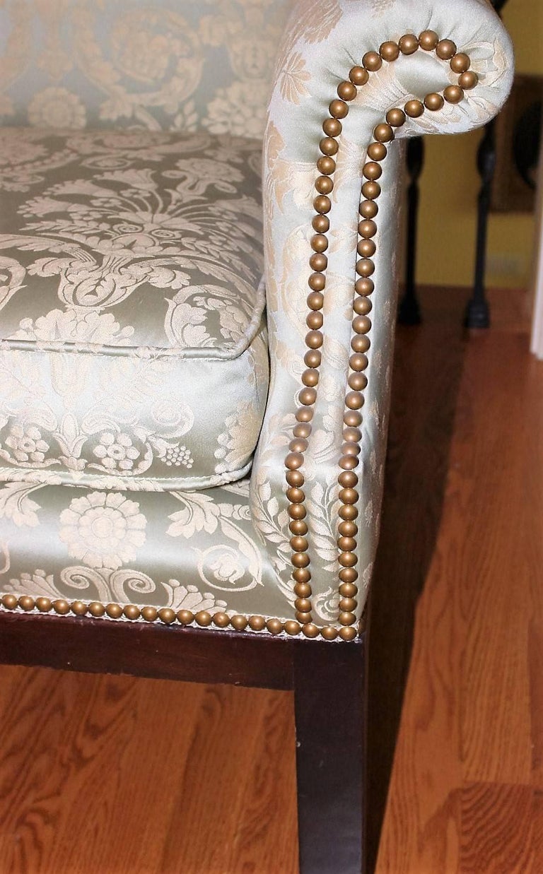 Silk Damask Wingback Library Chair For Sale at 1stDibs