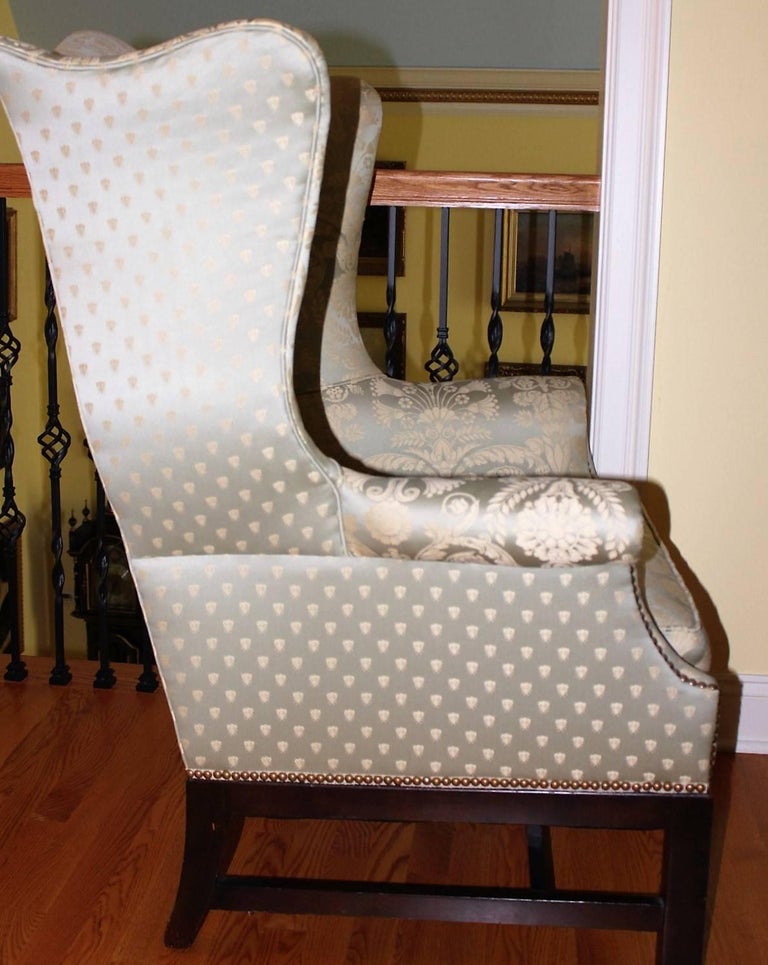 Silk Damask Wingback Library Chair For Sale at 1stDibs
