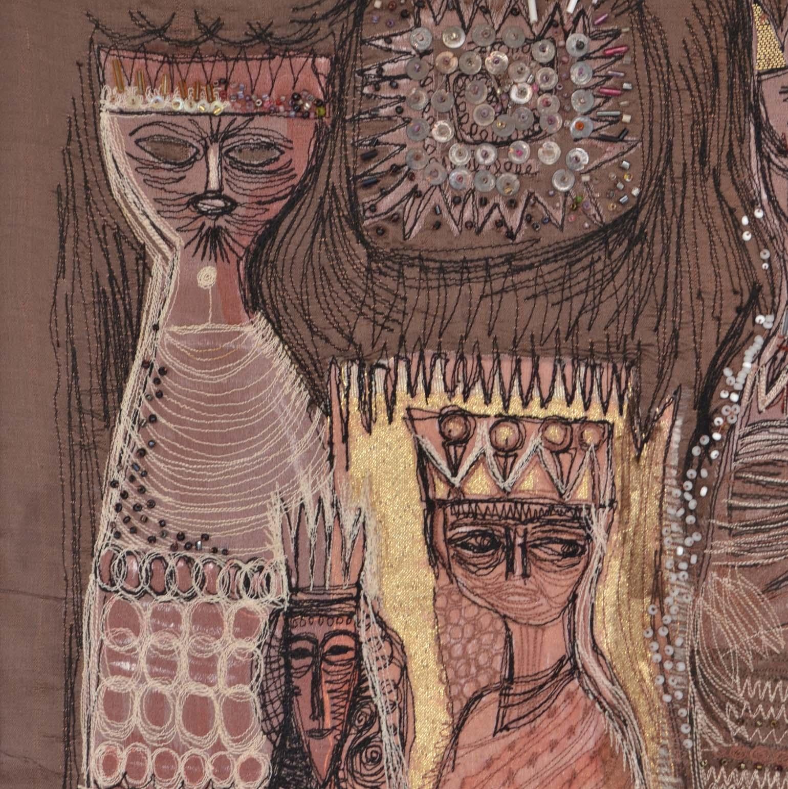 Silk Embroidered Painting Kings and Queens, Susan Riley 1962 in Wood ...