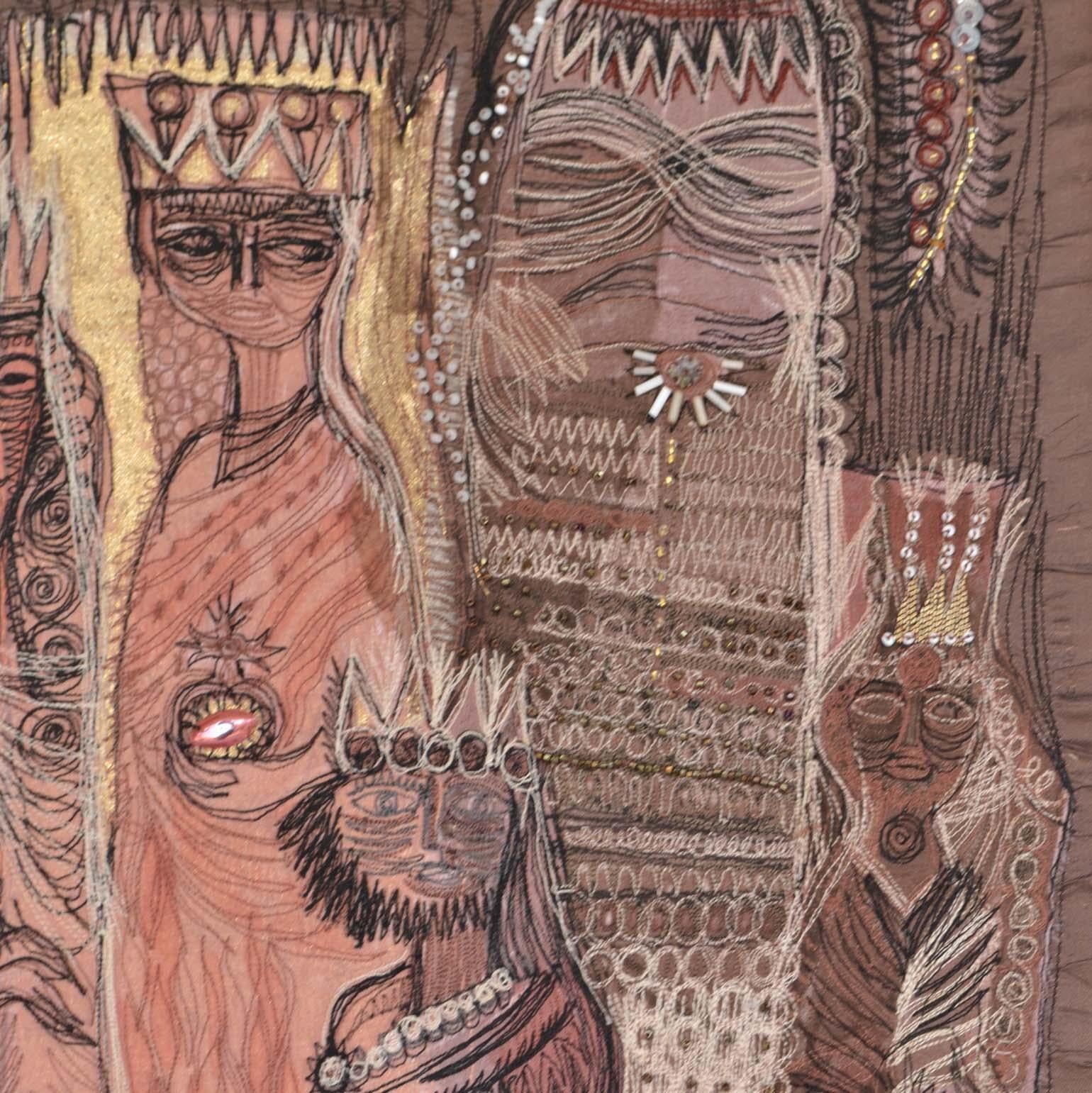 Silk Embroidered Painting Kings and Queens, Susan Riley 1962 in Wood ...