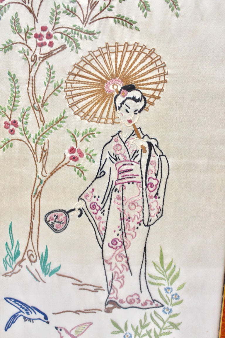 Silk Embroidered Pictures Depicts a Young Lady in an Outdoor Setting at ...