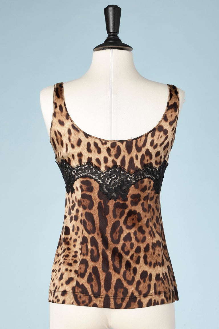 Silk leopard tank top with lace Dolce and Gabbana For Sale at 1stDibs