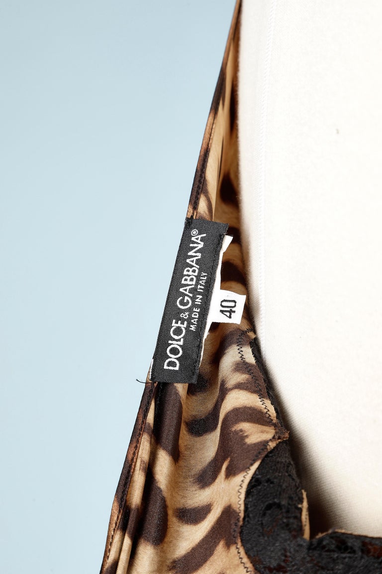 Silk leopard tank top with lace Dolce and Gabbana For Sale at 1stDibs