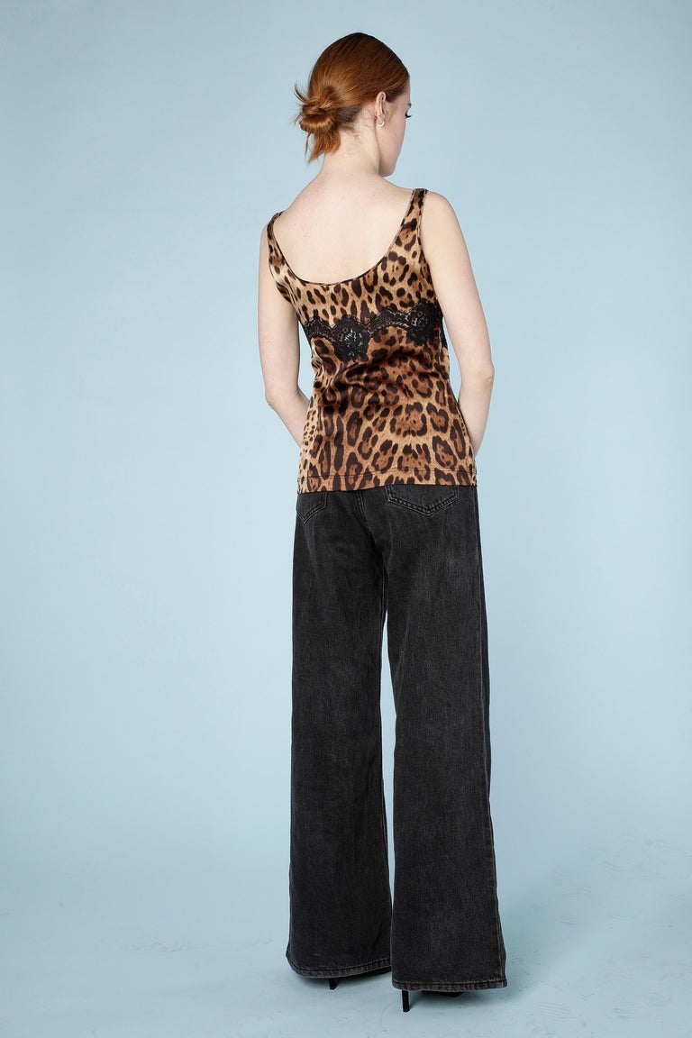 Silk leopard tank top with lace Dolce and Gabbana For Sale at 1stDibs