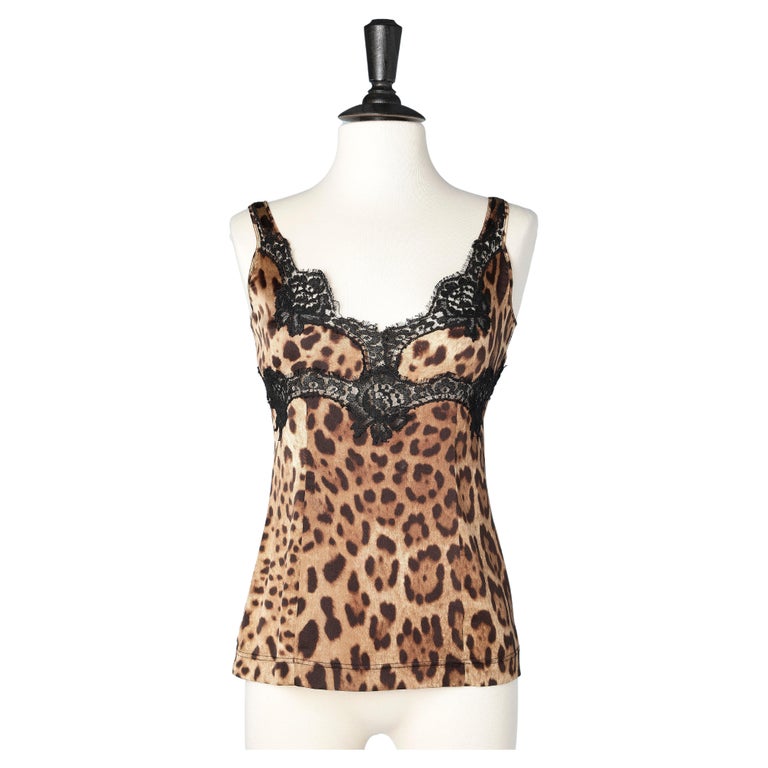 Silk leopard tank top with lace Dolce and Gabbana For Sale at 1stDibs