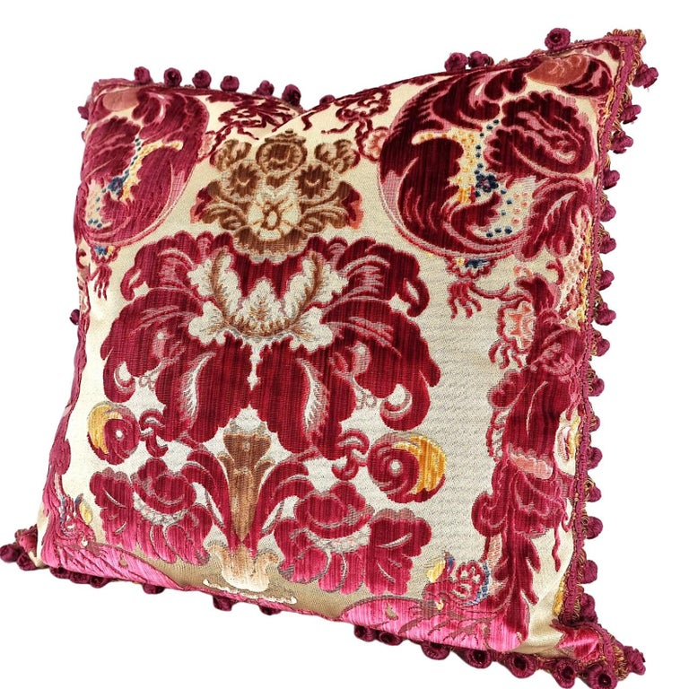 Silk Multi-Colored Velvet Pillow Luigi Bevilacqua Red Fioroni Pattern ...