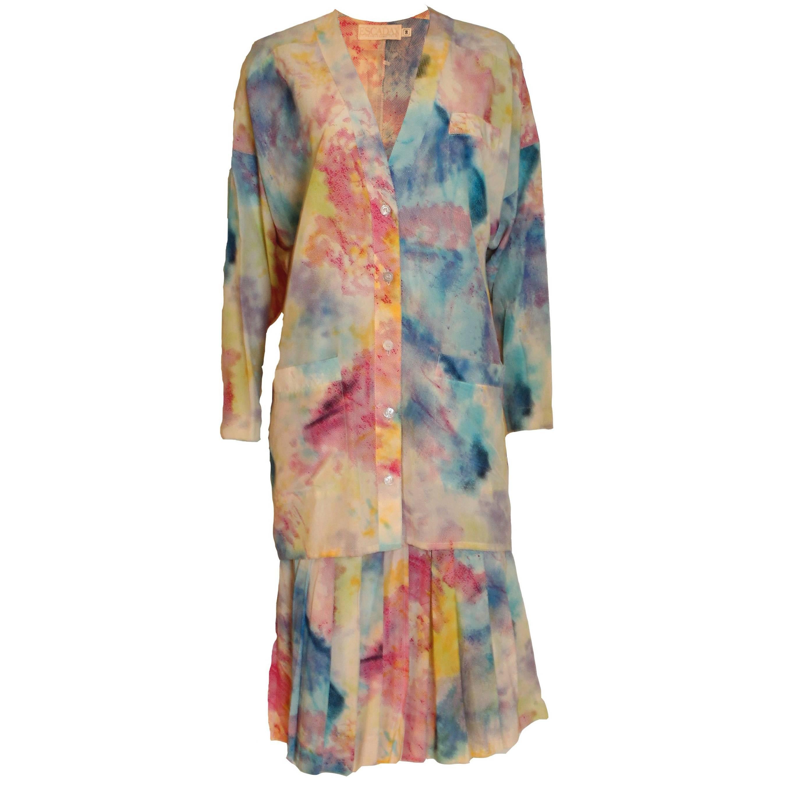 Escada Beautifully Elegant Leopard Print with Metallic Gold Lame Skirt ...