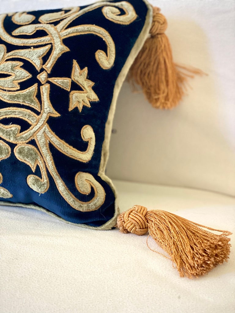Silk Velvet Bolster Pillow, Embroidered with Gold Velvet Applique For ...