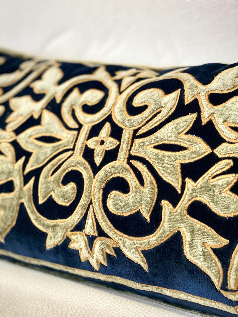 Silk Velvet Bolster Pillow, Embroidered with Gold Velvet Applique For ...