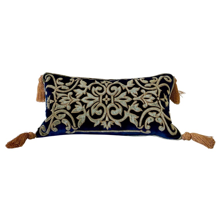 Silk Velvet Bolster Pillow, Embroidered with Gold Velvet Applique at ...