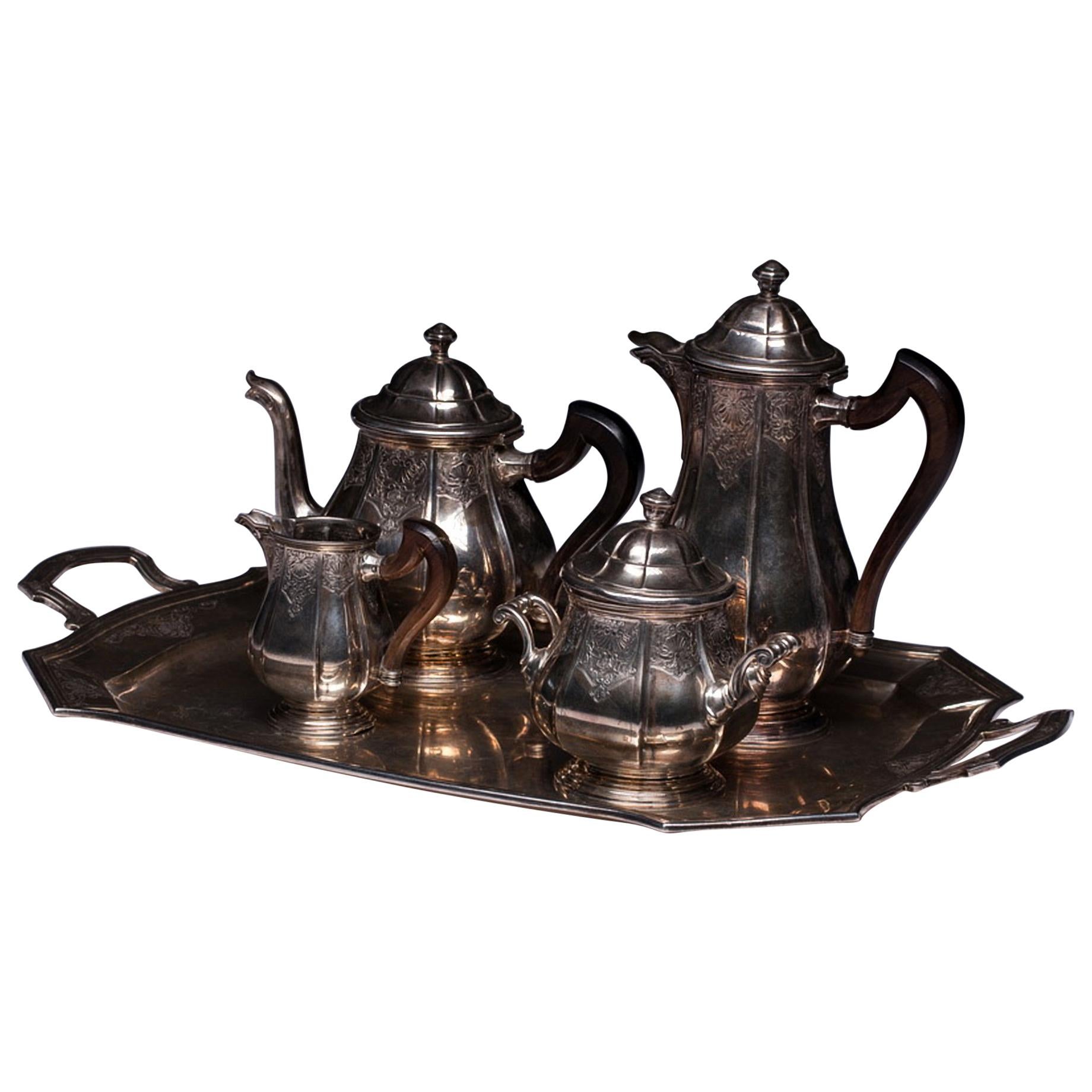 Sillver Tea and Coffee Service with Tray For Sale at 1stDibs