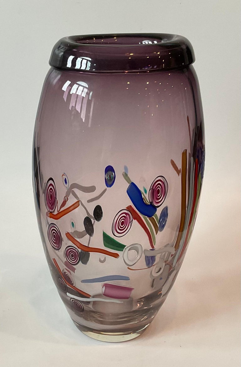 Silvano Signoretto Signed Large Murano Art Glass Vase with Murrine ...