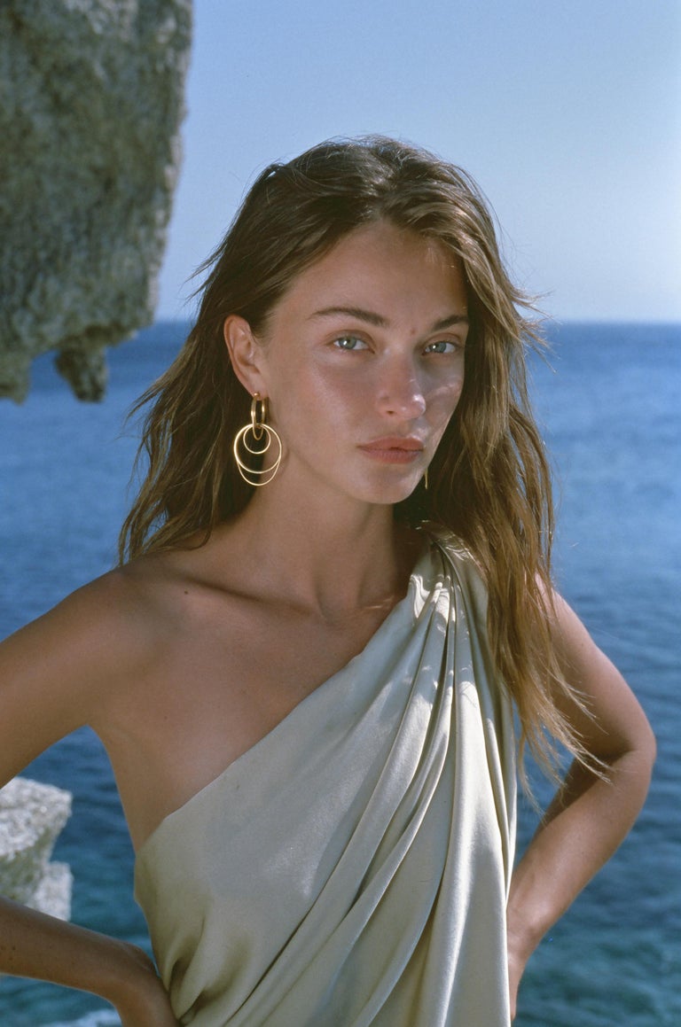 Silver 18 Karat Gold-Plated Snake Chain Three Way Hoops Greek Earrings ...