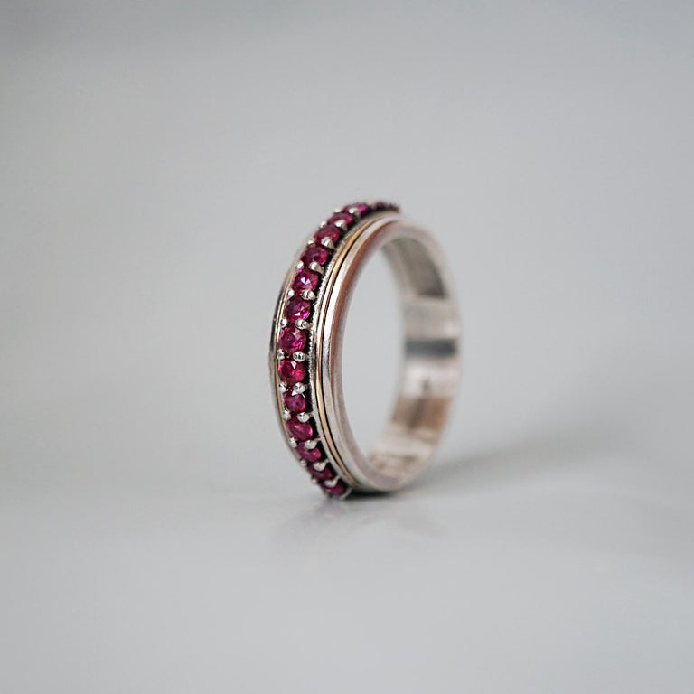 Silver/22 Karat Gold Inlay Ruby Ring For Sale at 1stDibs