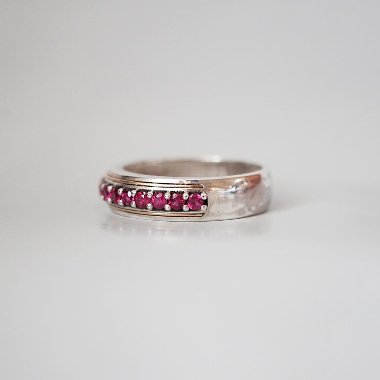 Silver/22 Karat Gold Inlay Ruby Ring For Sale at 1stDibs