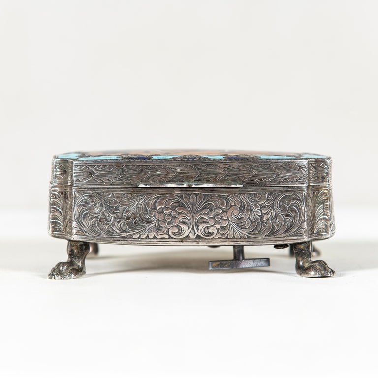 Silver 800 and Enamel Music Box Signed Fallaci Firenze, Italy, circa ...