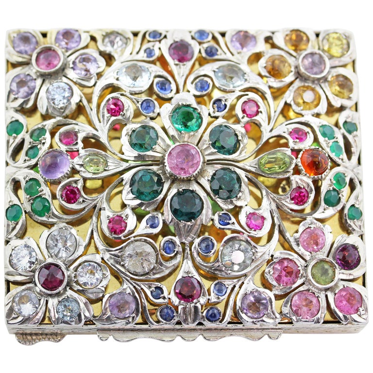 Silver 925 18 Karat Yellow Gold Plate Gem Encrusted Box, 19th Century ...