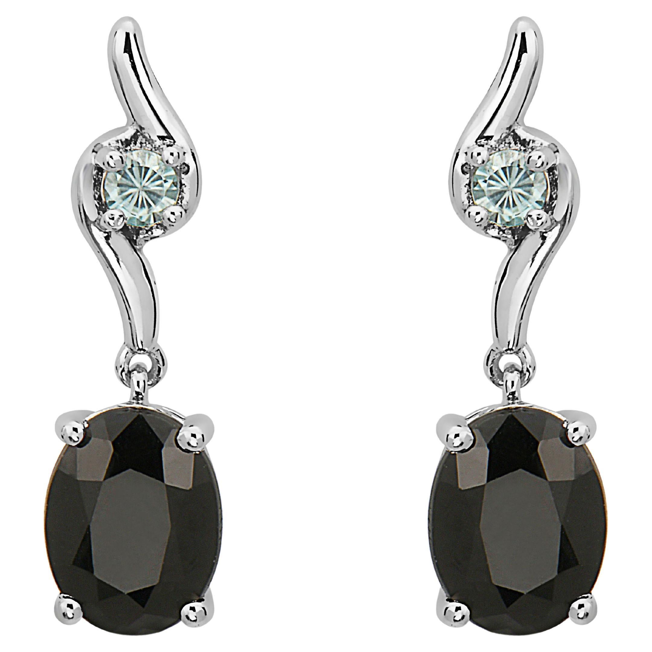 Silver 925 Gold Black Sapphire Earrings at 1stDibs