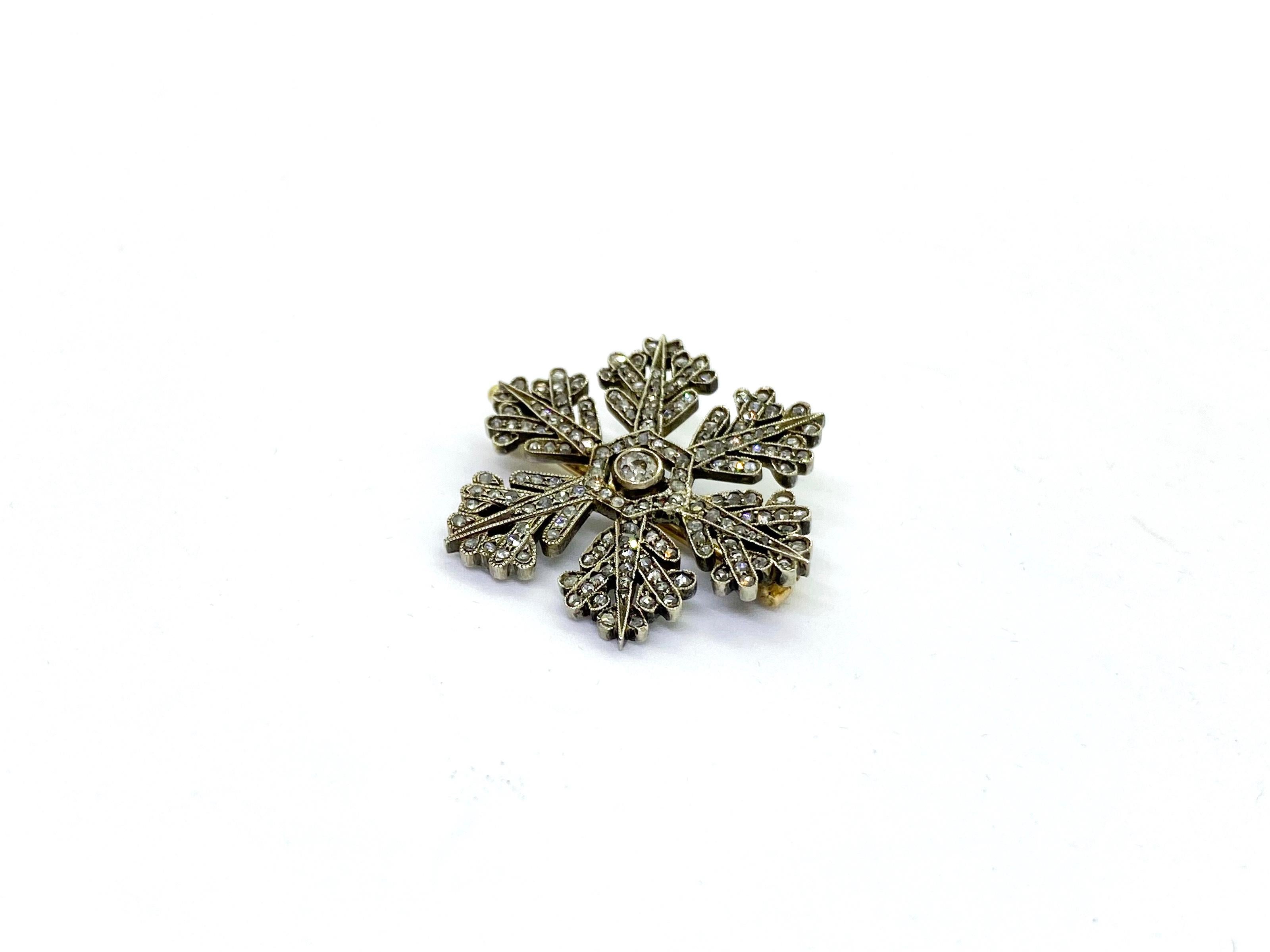 Silver and 14 Karat Yellow Gold Fabergé Diamond Snowflake Brooch at ...