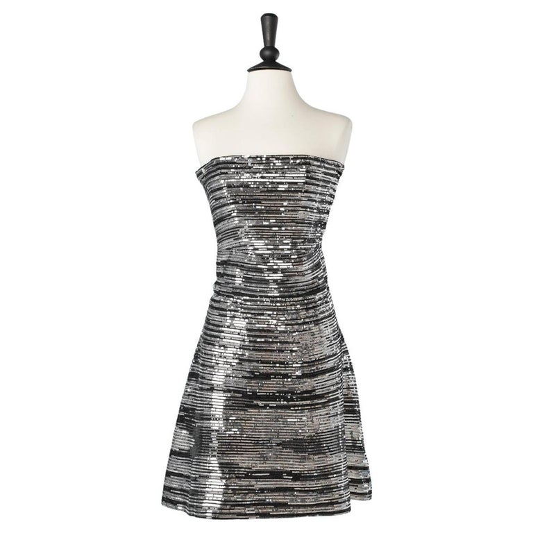 Silver and black sequin bustier cocktail dress Circa 1980 For Sale at ...