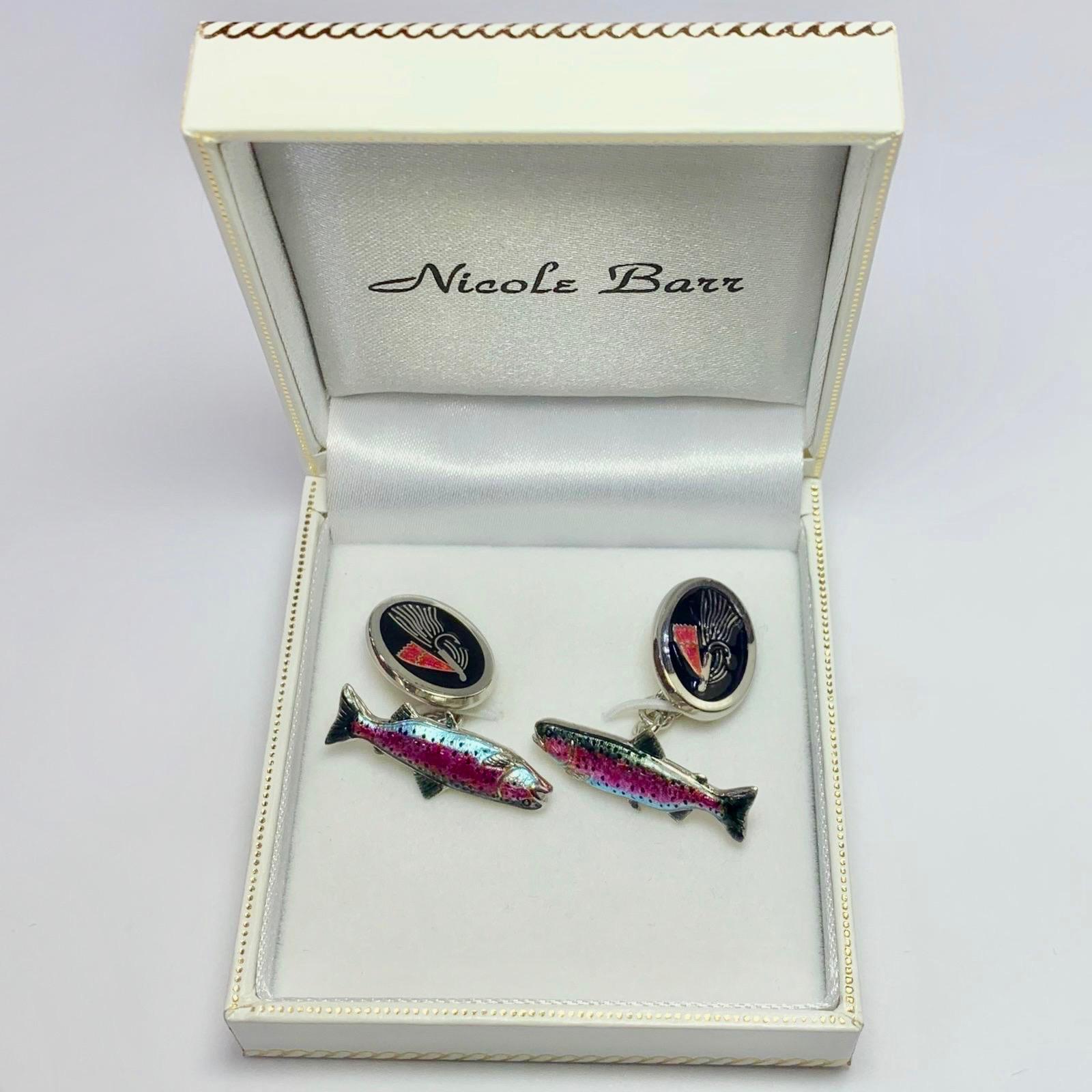 Silver and Enamel Fly Fishing Chain Cufflinks For Sale at 1stDibs