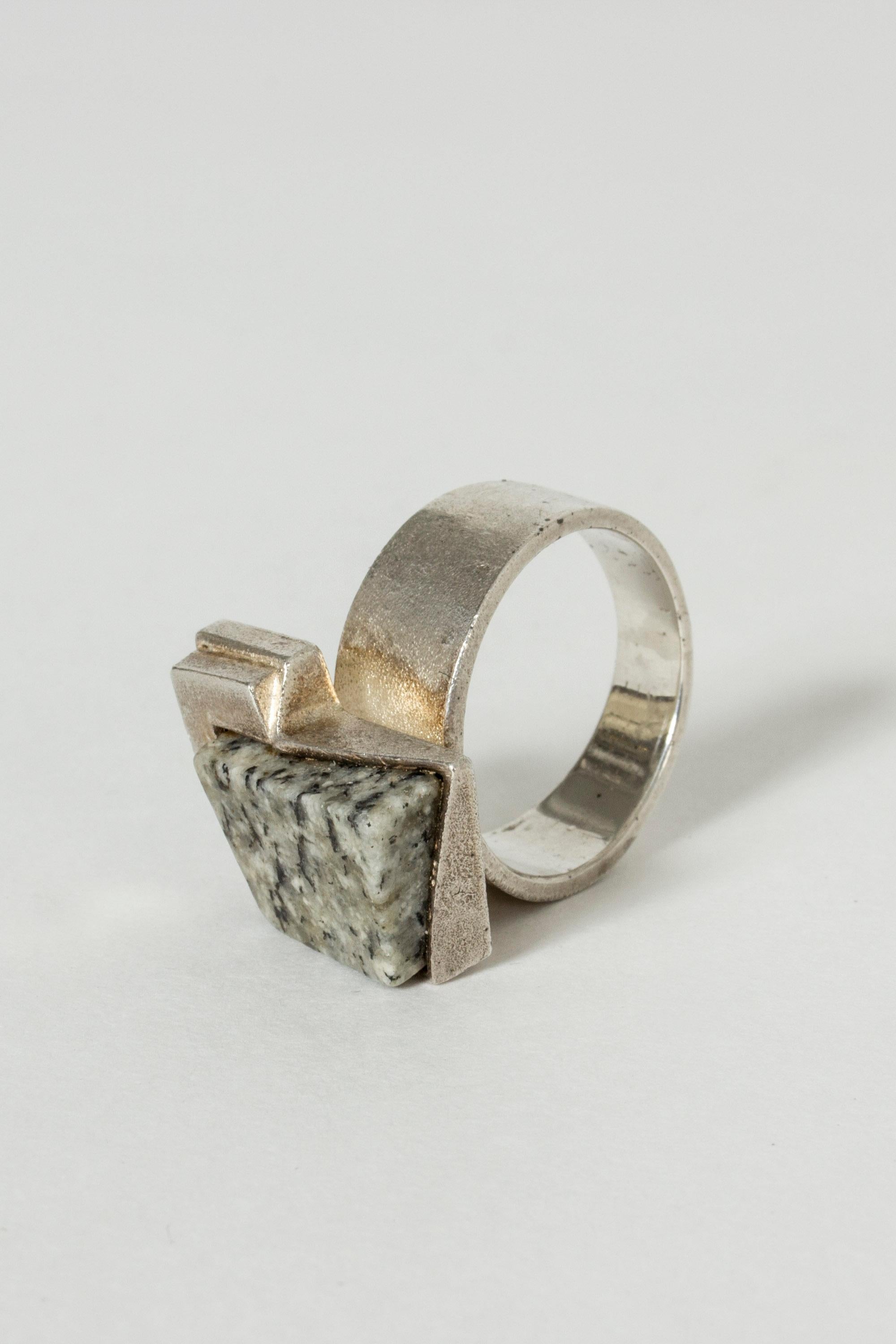 Silver and Granite Ring by Björn Weckström for Lapponia, Finland, 1986 ...
