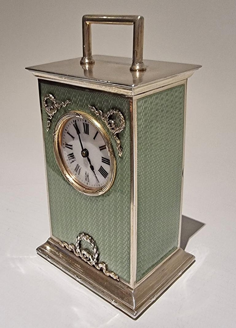 Silver and Green Guilloche Enamel Miniature Carriage Clock by Georg ...