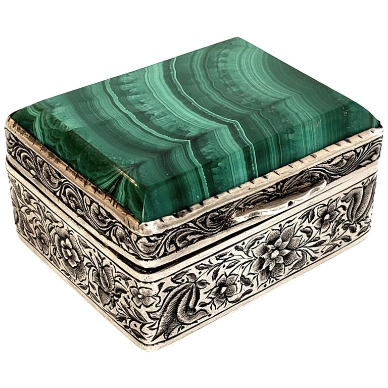 Silver and Malachite Small Trinket Box at 1stDibs