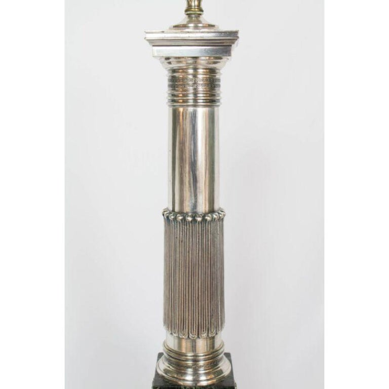 Silver and Marble Neoclassical Tall Table Lamp For Sale at 1stDibs