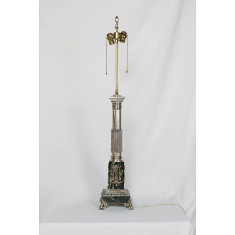 Silver and Marble Neoclassical Tall Table Lamp For Sale at 1stDibs