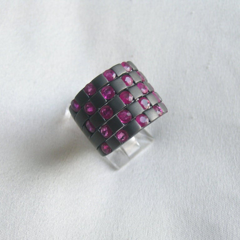 Customizable Silver and Ruby Checker Band Ring For Sale at 1stDibs