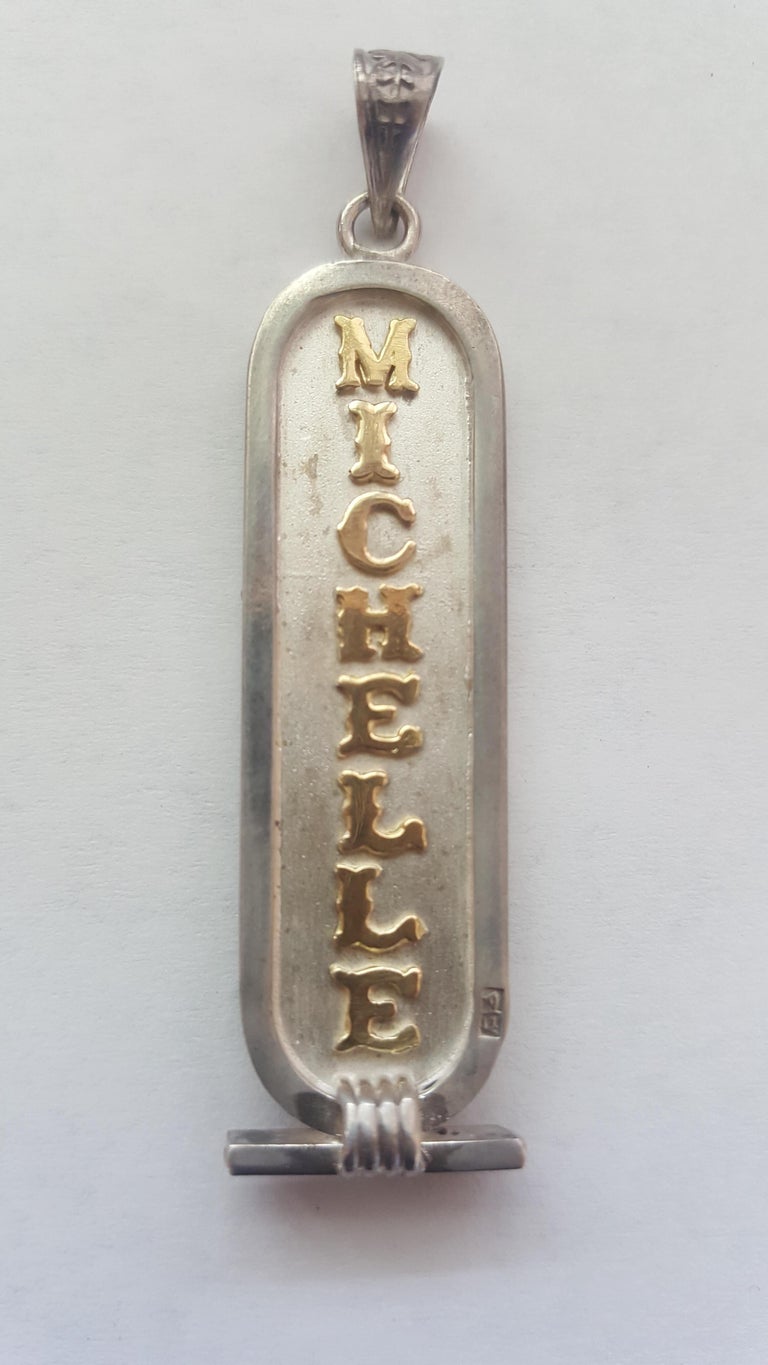 Silver and Solid 14 Karat Yellow Gold Michelle Pendant with Egyptian ...
