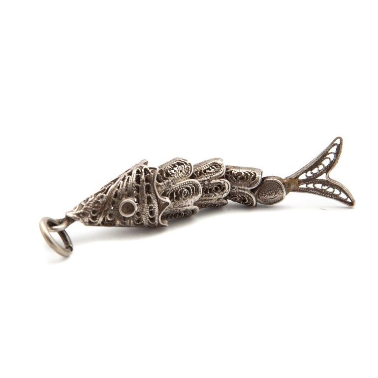 Vintage Articulated Filigree Fish Silver Charm Pendant at 1stDibs ...