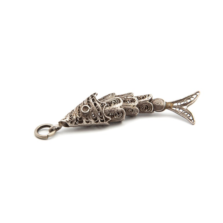 Vintage Articulated Filigree Fish Silver Charm Pendant at 1stDibs ...