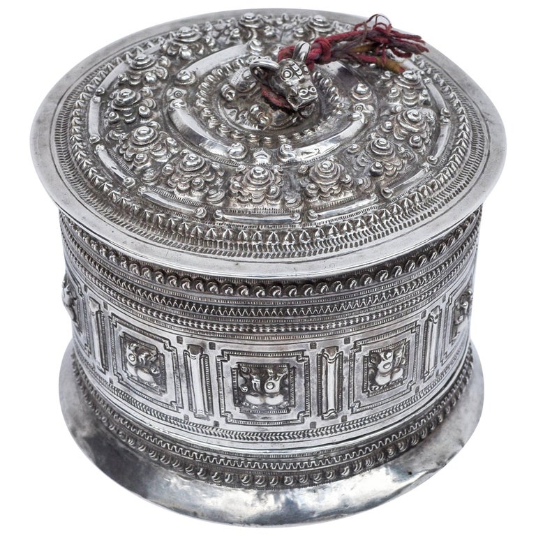 Silver Betel Box / Cannister from Laos, 19th Century, Repousse Work and ...