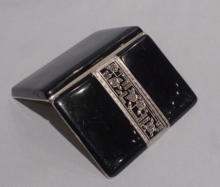 Silver, Black Enamel and Marquesite Card Case For Sale at 1stDibs