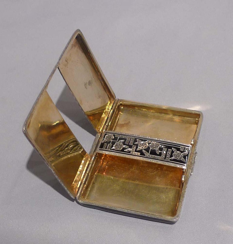 Silver, Black Enamel and Marquesite Card Case For Sale at 1stDibs