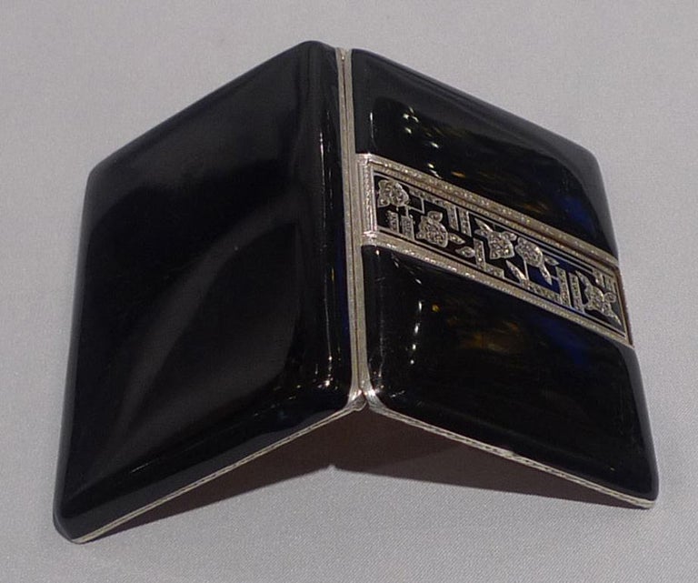 Silver, Black Enamel and Marquesite Card Case For Sale at 1stDibs