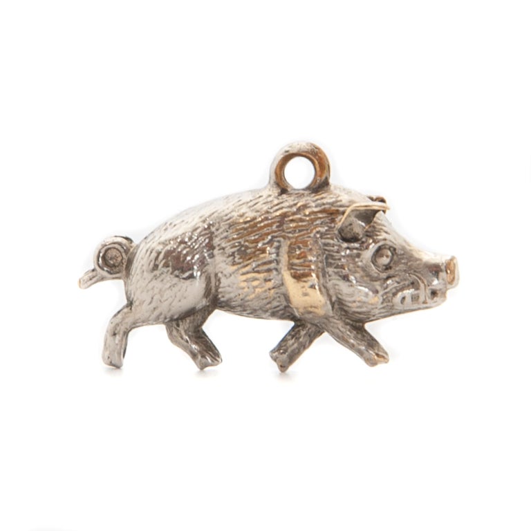Vintage Boar Pig Silver Charm Pendant at 1stDibs