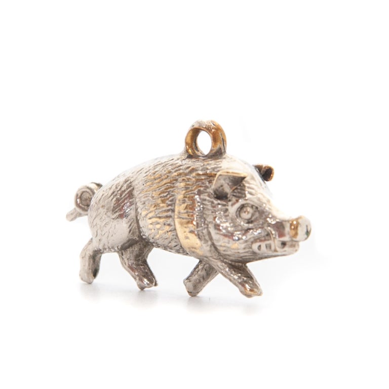 Vintage Boar Pig Silver Charm Pendant at 1stDibs