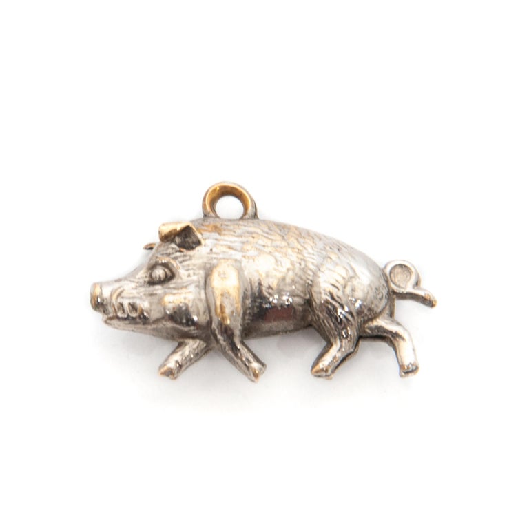 Vintage Boar Pig Silver Charm Pendant at 1stDibs