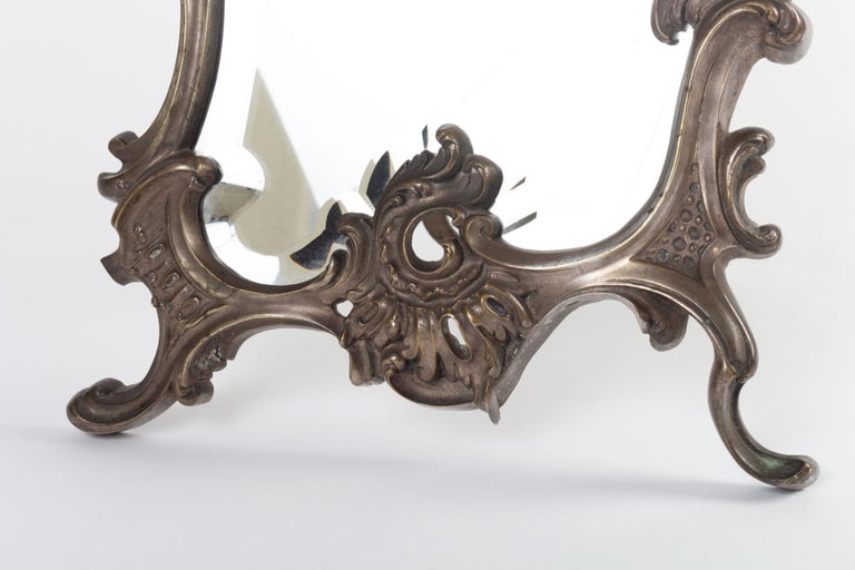 Silver Bronze Table Mirror, Late 19th Century, Rocaille Style at 1stDibs
