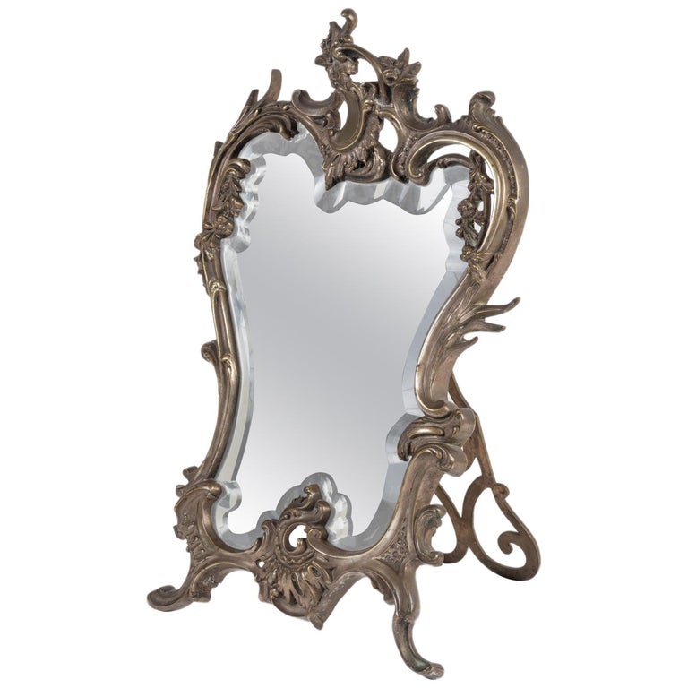 Silver Bronze Table Mirror, Late 19th Century, Rocaille Style at 1stDibs