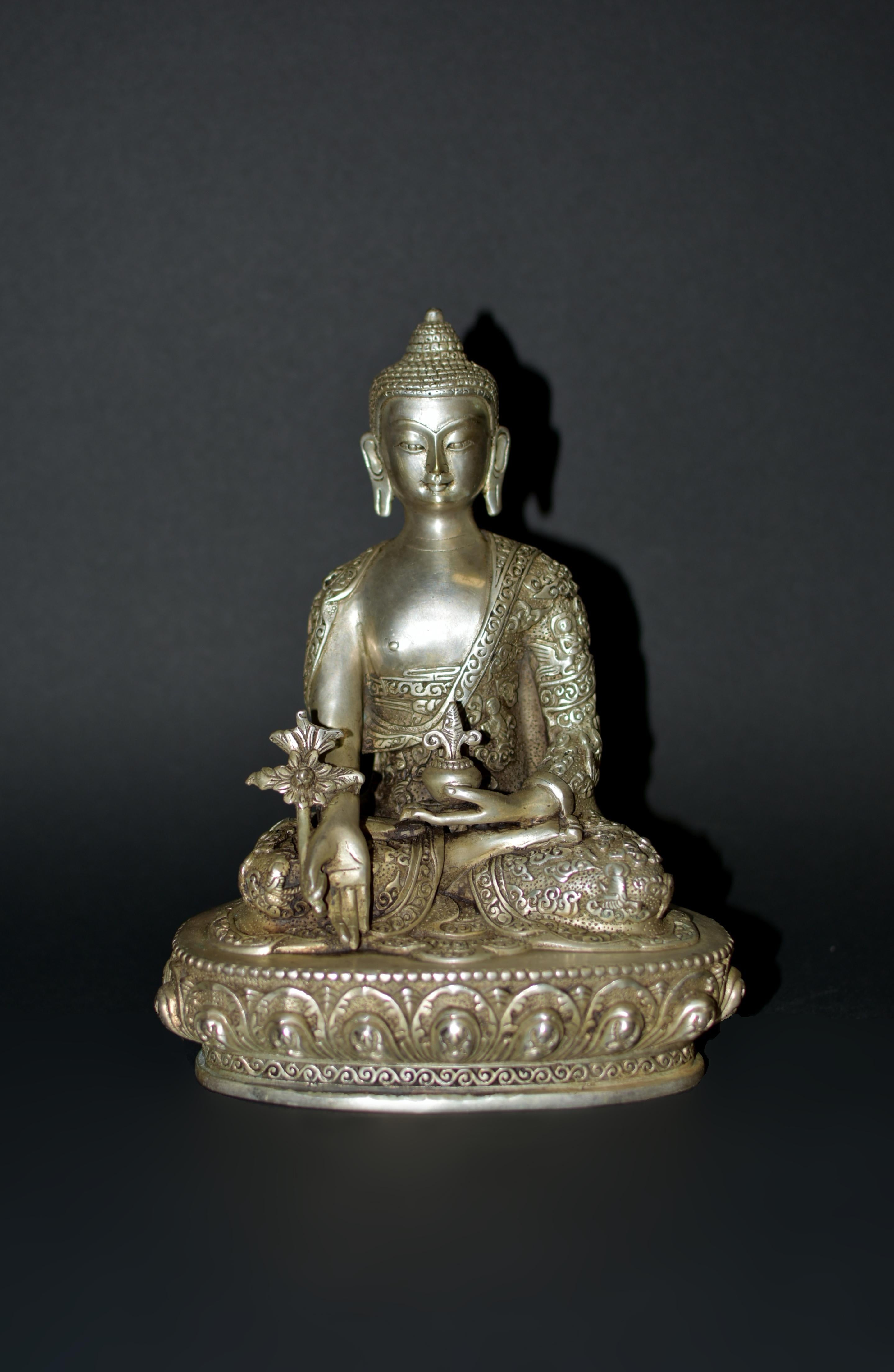 Silver Bronze Young Buddha Shakyamuni Statue For Sale at 1stDibs