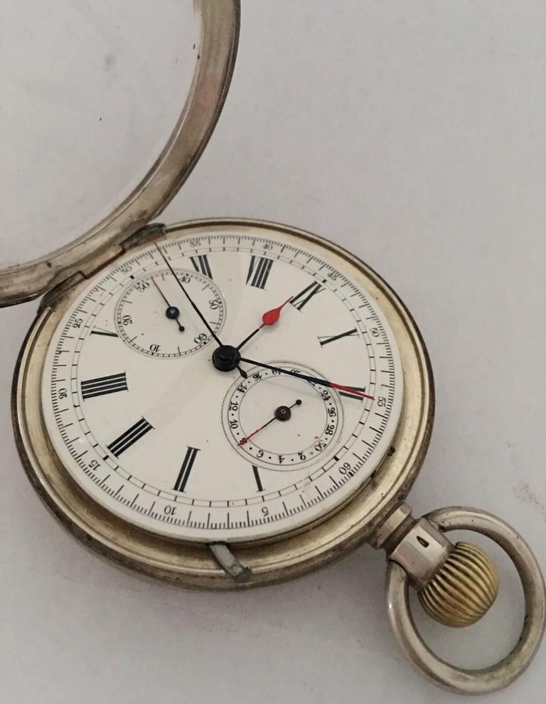 Silver Cased Swiss Lever Chronograph Centre Seconds Pocket Watch For ...