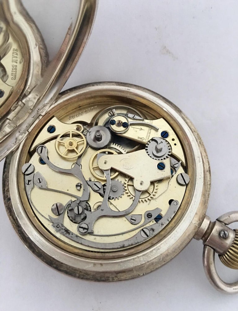Silver Cased Swiss Lever Chronograph Centre Seconds Pocket Watch For ...